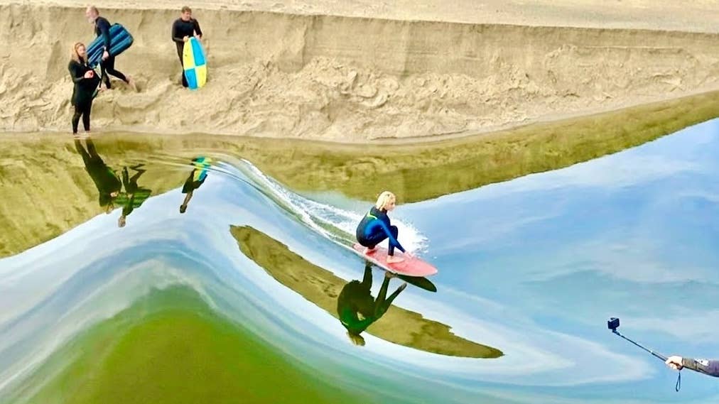 Southern California’s Aliso Creek river wave erupts in glassy ...