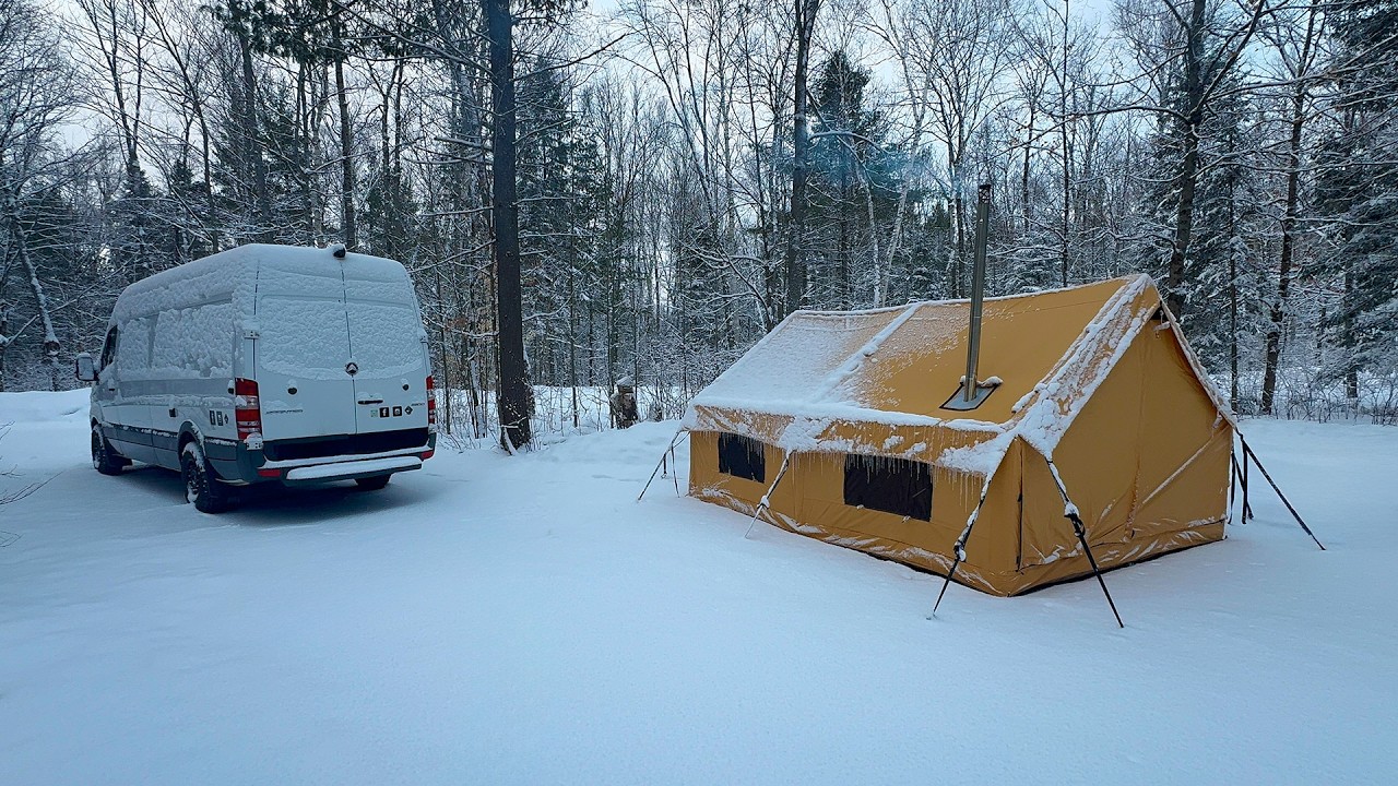 Hot tent camping in the cold just hits different