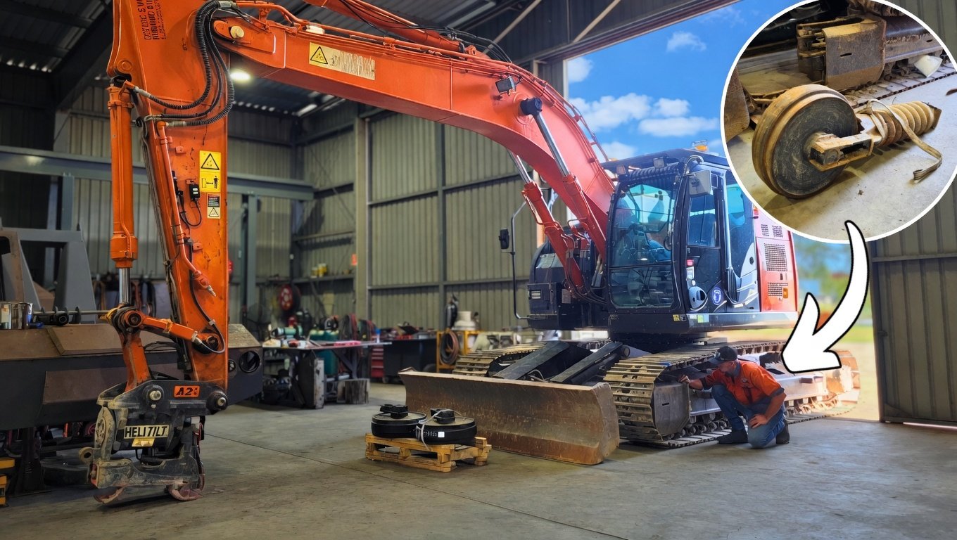 Inspecting excavator track idler wear