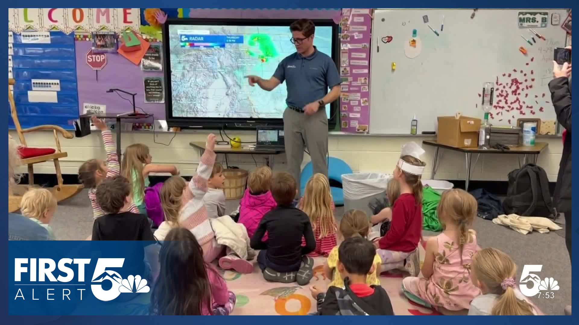 Meteorologist Casey Dorn visits Rye Elementary School for career fair