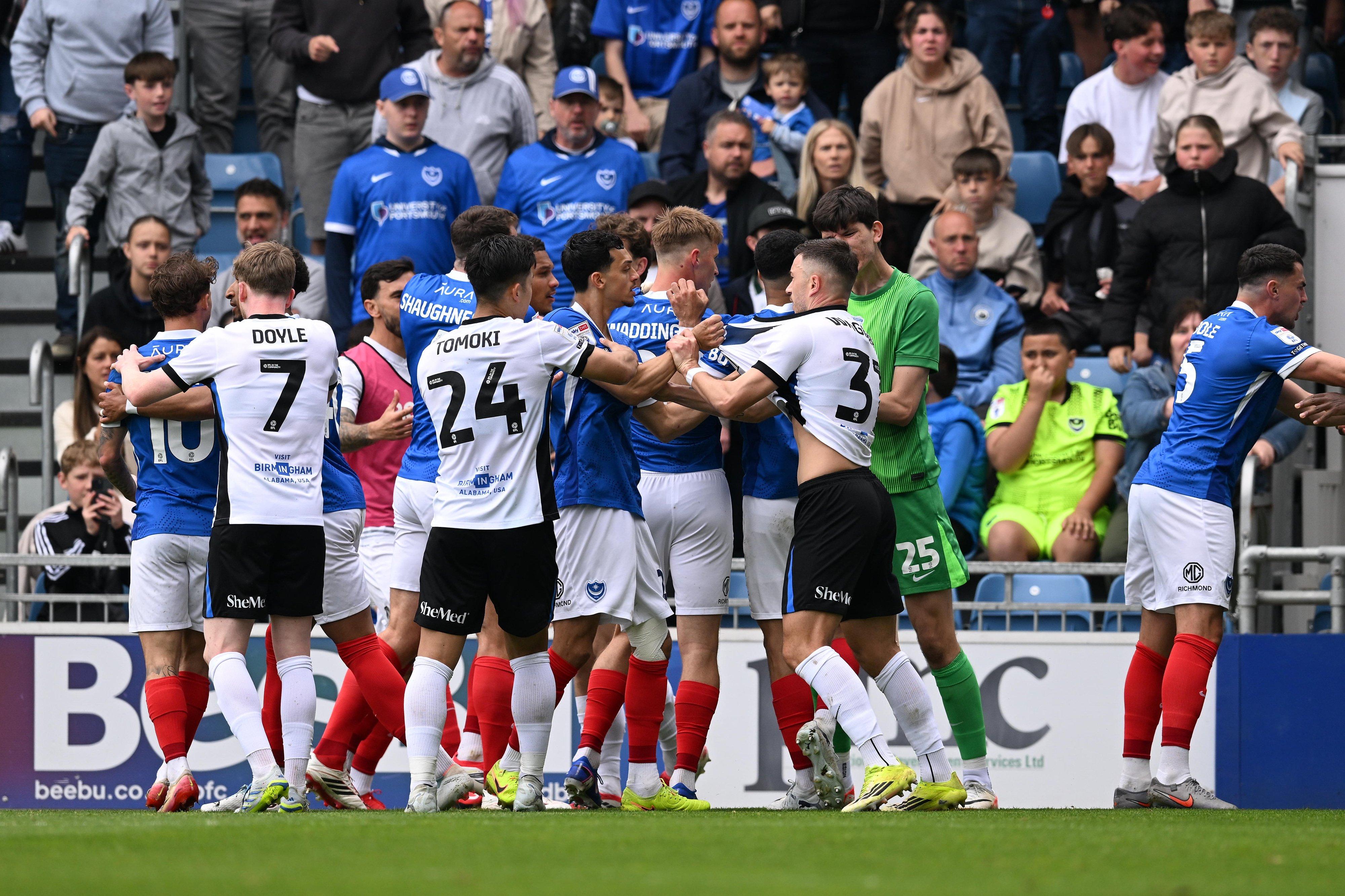 Portsmouth and Birmingham City players separated as tempers flare ...