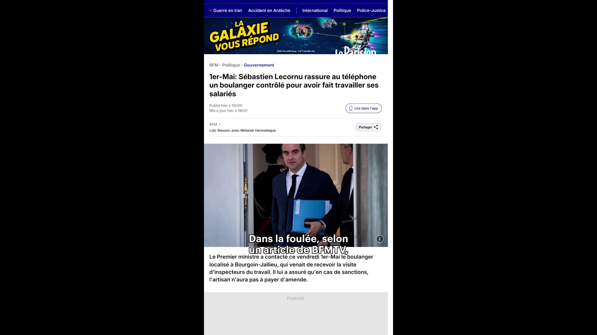 Soutien à un boulanger verbalisé : LFI accuse Lecornu d'entrave à la loi