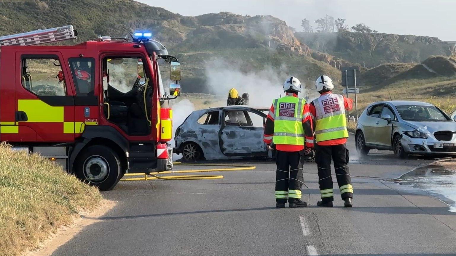 One person arrested after crash leaves car on fire