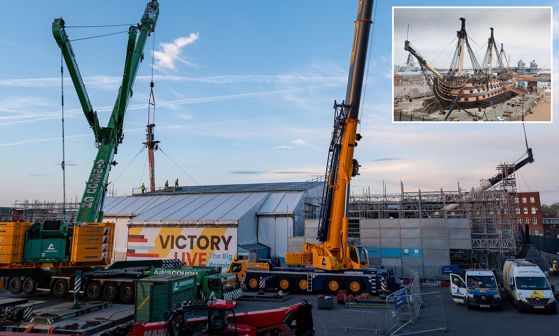 HMS Victory renovation operation using 750-tonne crane in £42m project ...