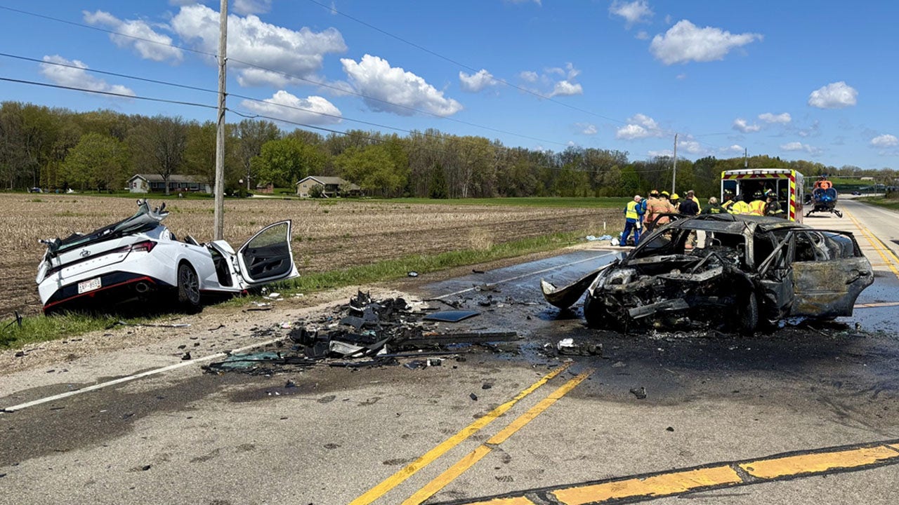 Kenosha County head-on crash, fire; 3 hospitalized