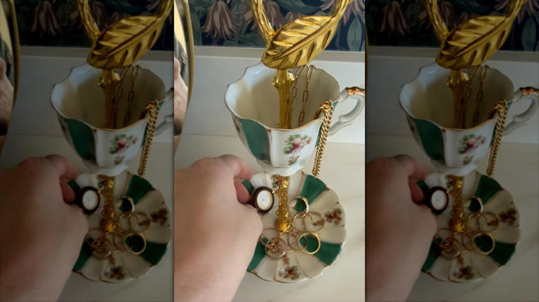 Upcycle old teacups into a stunning jewelry storage solution