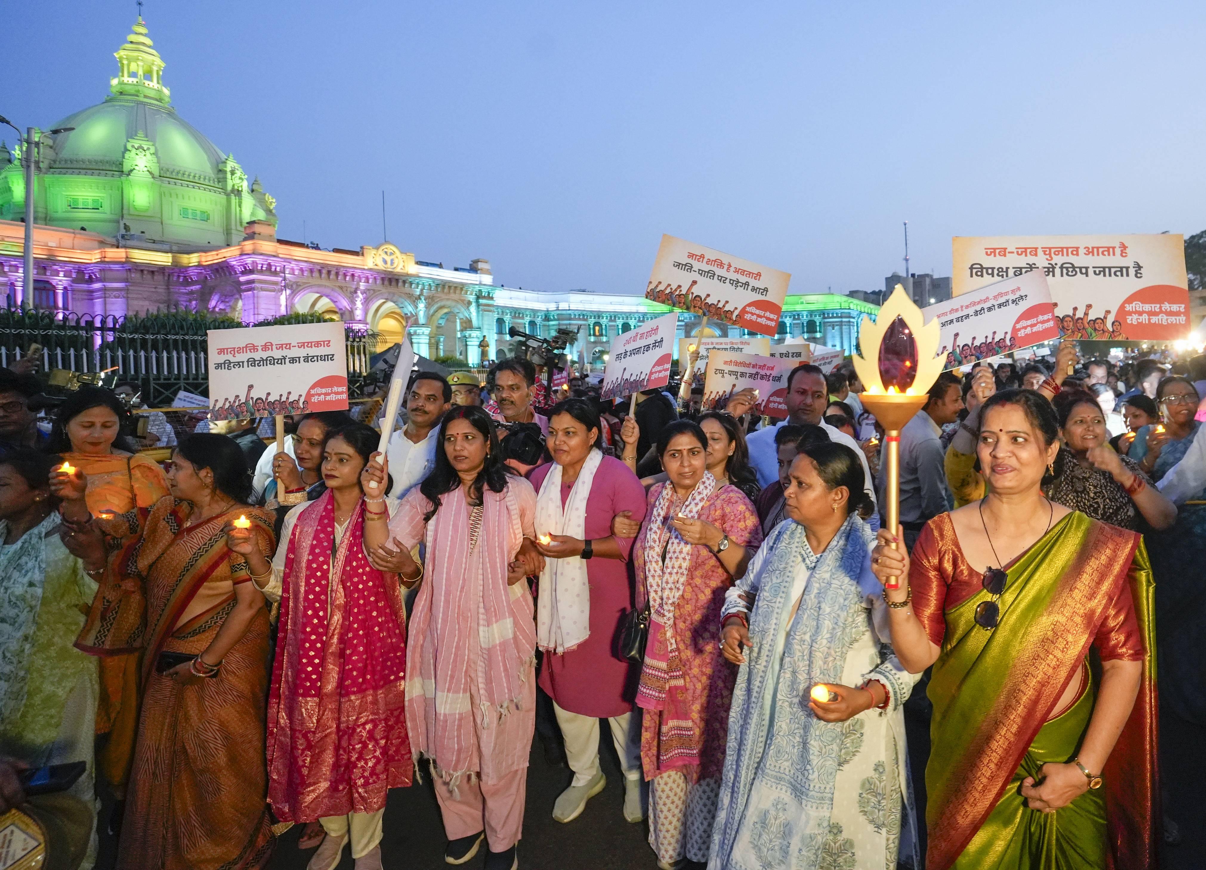 UP BJP holds women's candlelight march slamming opposition's stand on ...