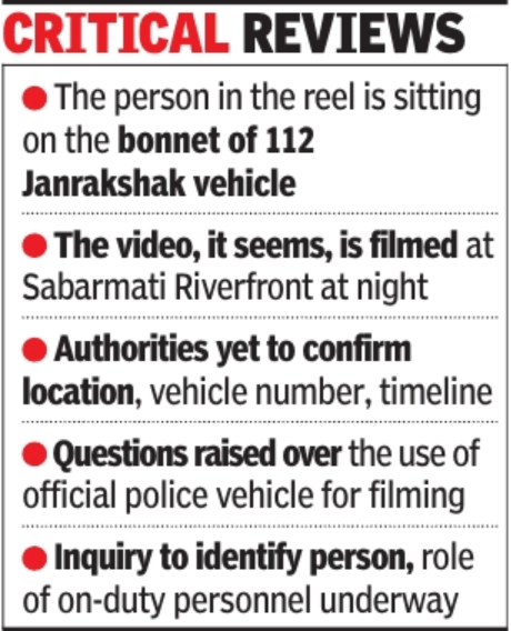 Reel filmed using police vehicle at Sabarmati Riverfront in Ahmedabad ...