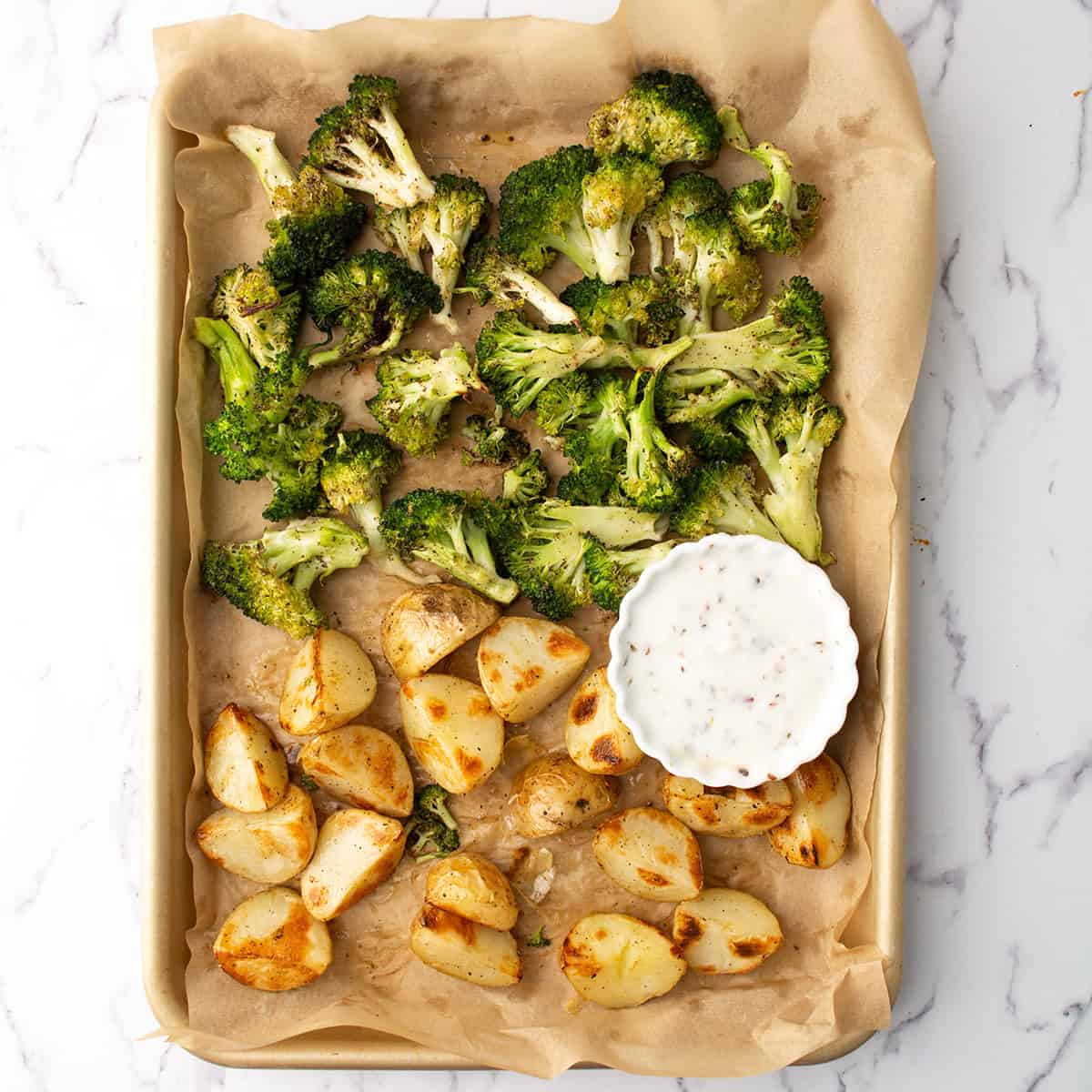 Crispy sheet pan roasted broccoli and potatoes