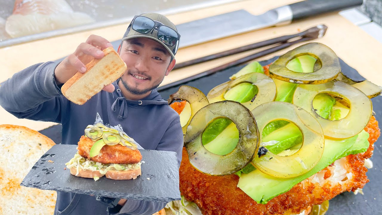 Expert level cooking on the beach | Halibut + kelp pickle sandwich