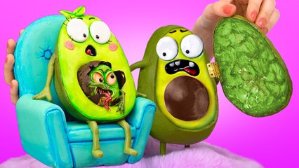Crafting avocado couple characters 🥑💀 polymer clay creations to ...