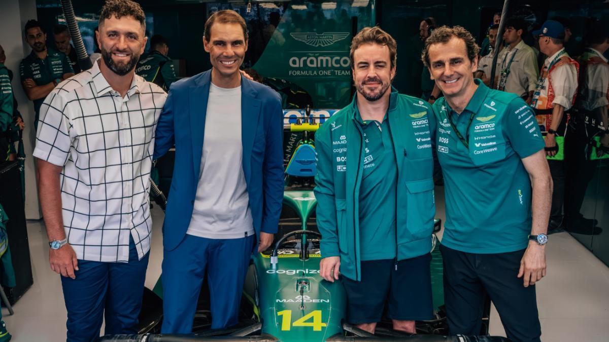 Rafa Nadal y Jon Rahm, de visita en Miami, alucinan con Fernando Alonso