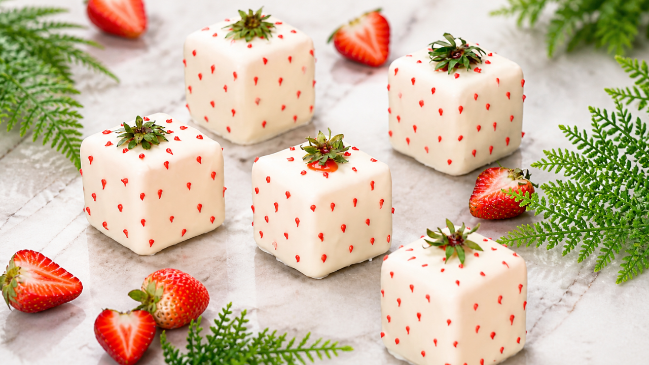How to make strawberry cube cakes with white chocolate
