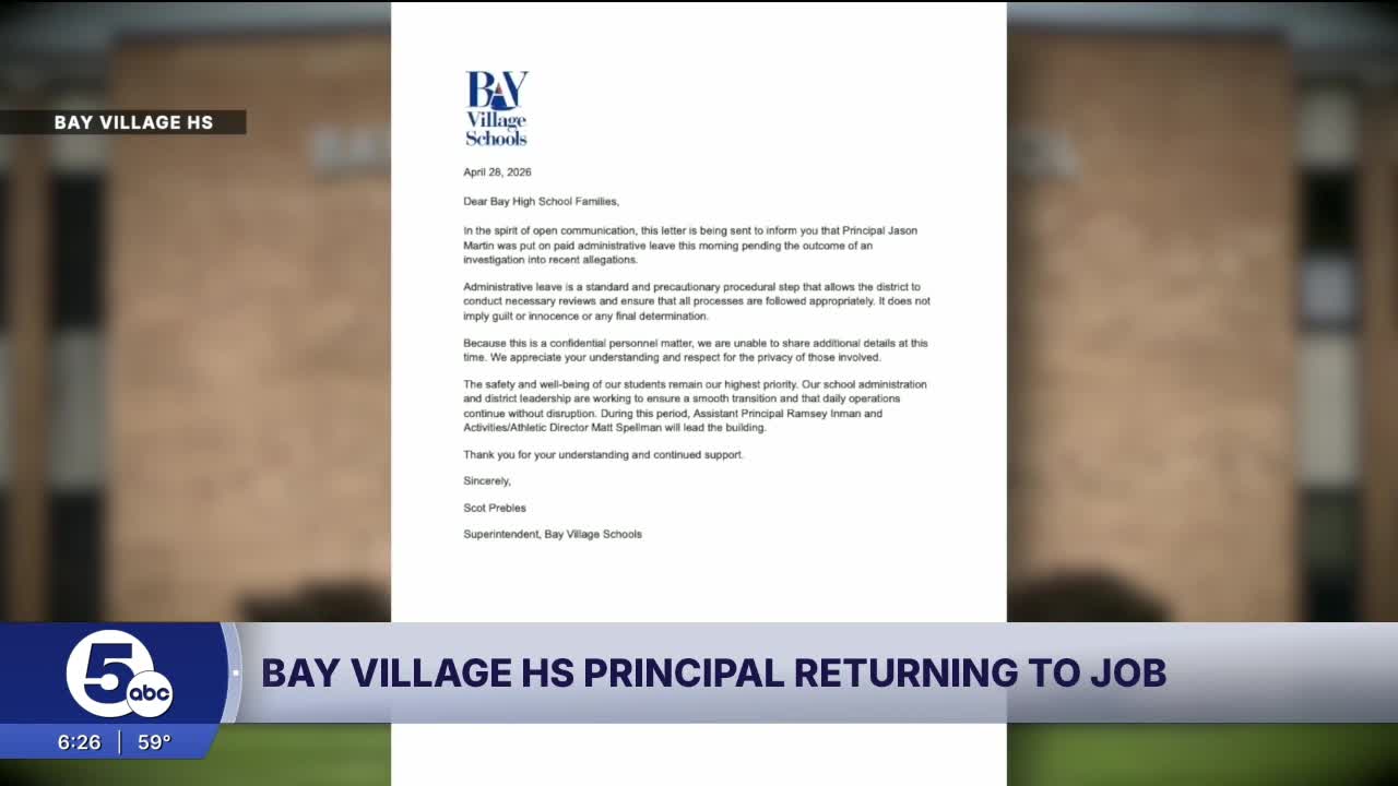 Bay Village High School principal returning after paid administrative leave