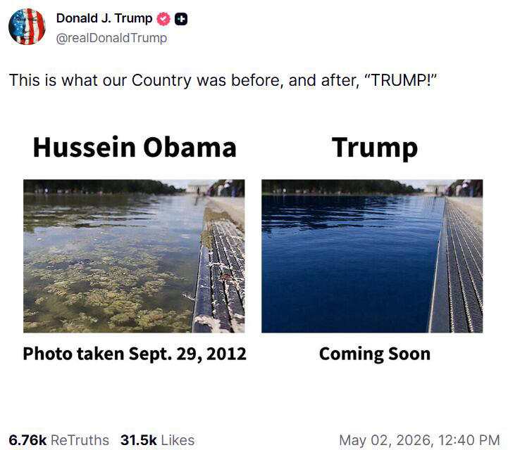 President Donald Trump shares AI images promoting Reflecting Pool ...