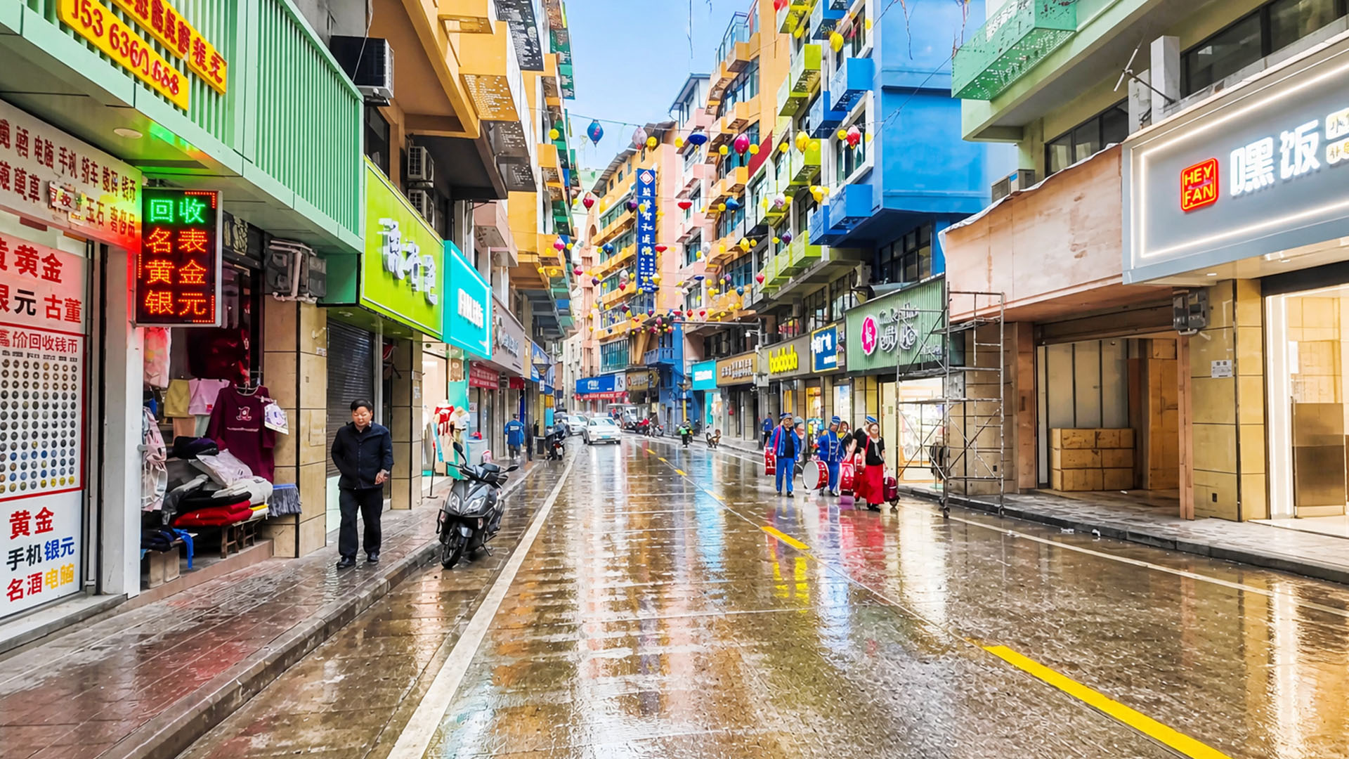 A vibrant city street built inside a surprisingly narrow urban space