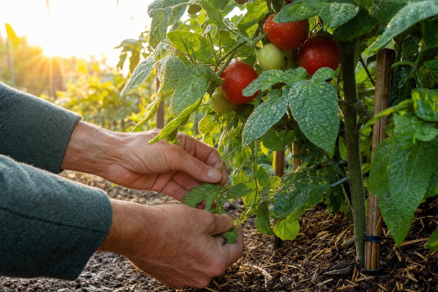 Tomates : en mai, ce geste sur 3 feuilles basses fait sécher la rosée ...