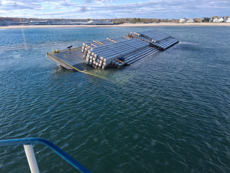 Barge off Narragansett moved, but boaters warned of underwater hazard