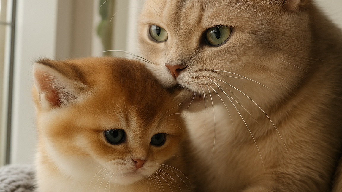 Teder moment tussen kat en kitten