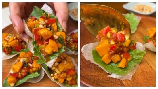 Love mangoes? Make this must try double mango salad in rice paper cup ...