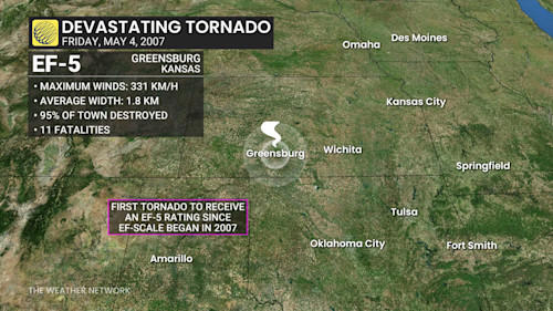 The first EF-5 tornado destroyed 95 per cent of this town