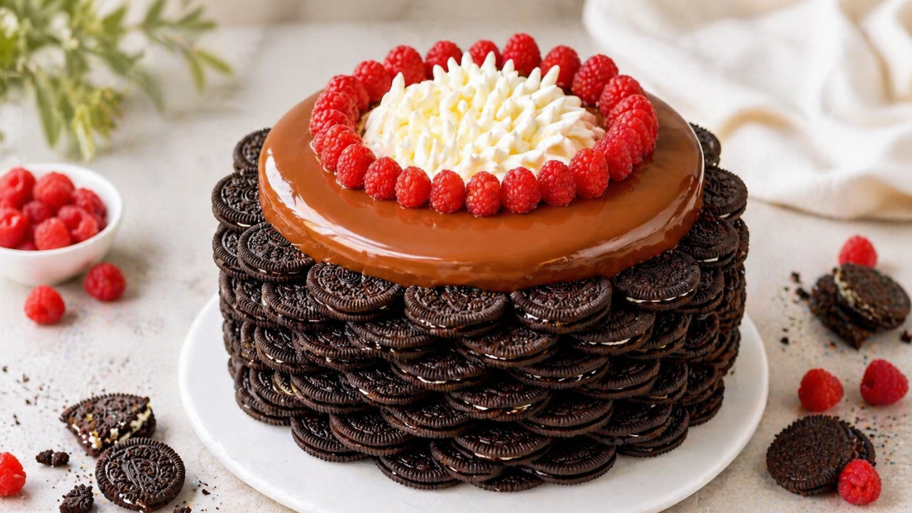 How to make Oreo caramel raspberry cream cake