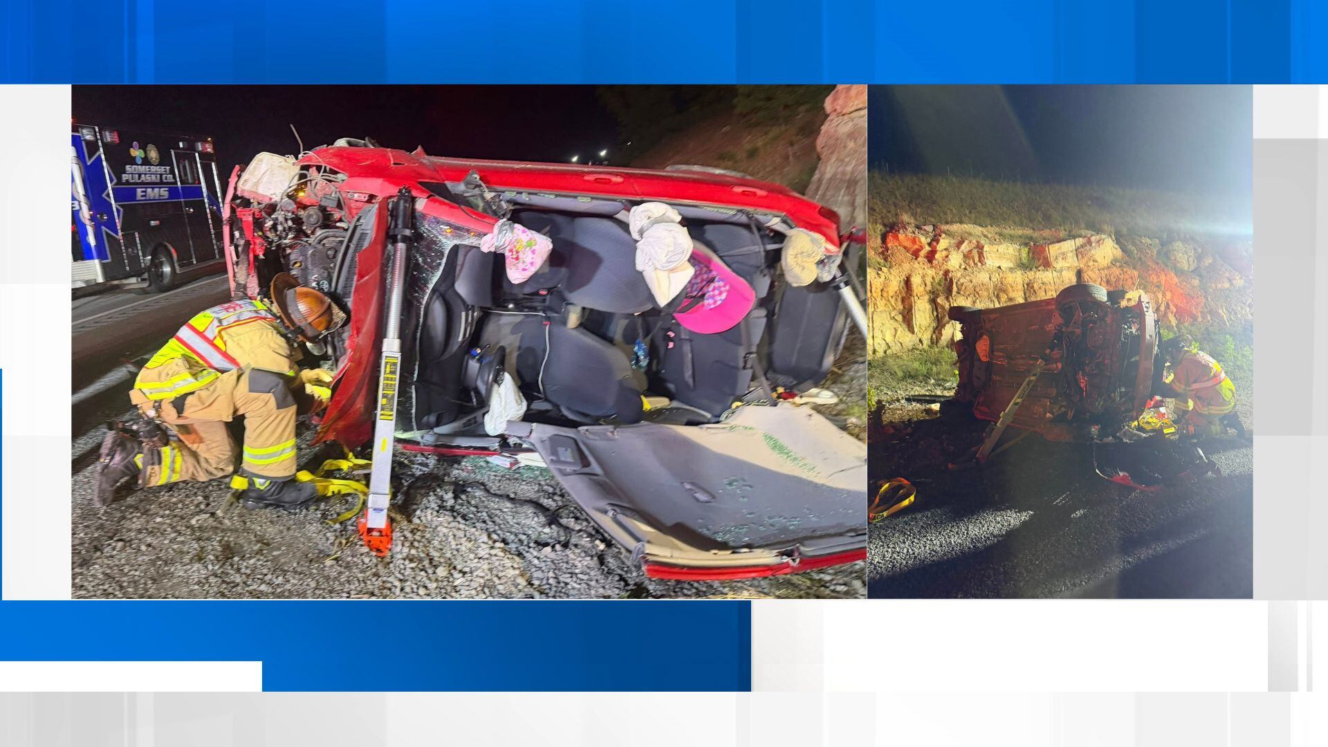 Person rescued after being trapped in overturned vehicle