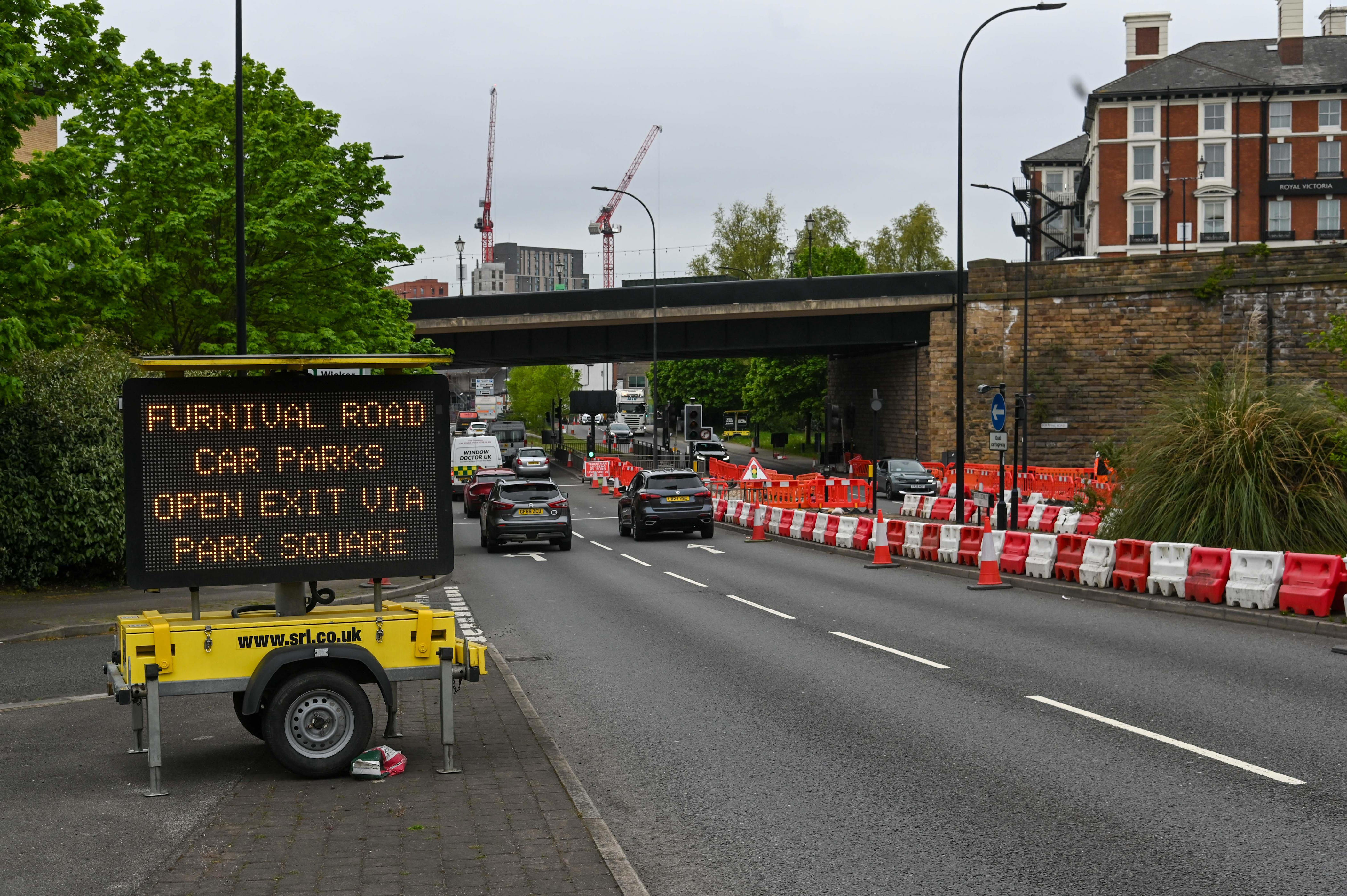 Roadworks on Sheffield inner ring road, Derek Dooley Way, for ...