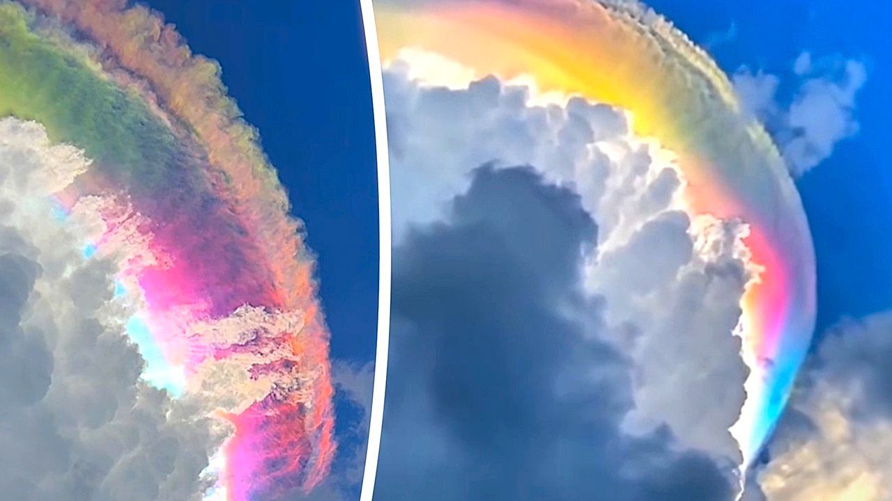 Rare iridescent cloud lights up the sky in rainbow colors over Indonesia