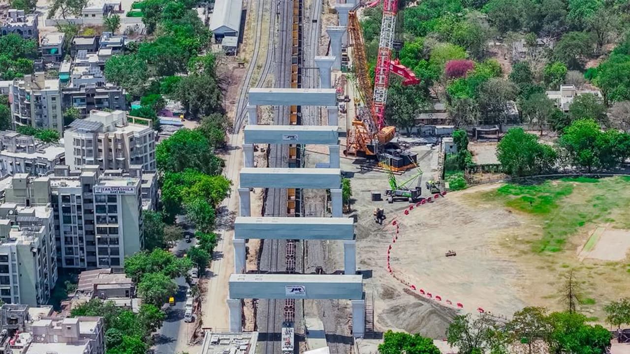 Bullet train: 5 heavy portal beams installed over tracks in Ahmedabad