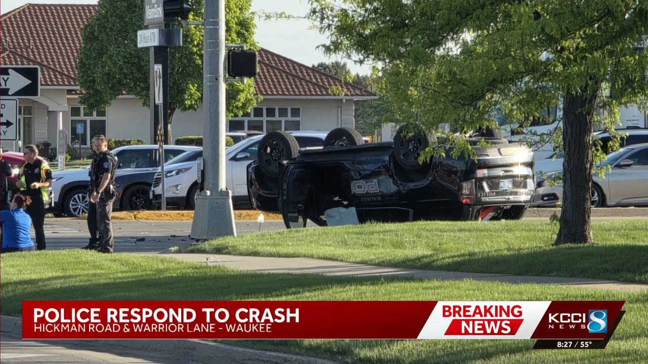 Waukee intersection closed due to crash involving overturned police cruiser