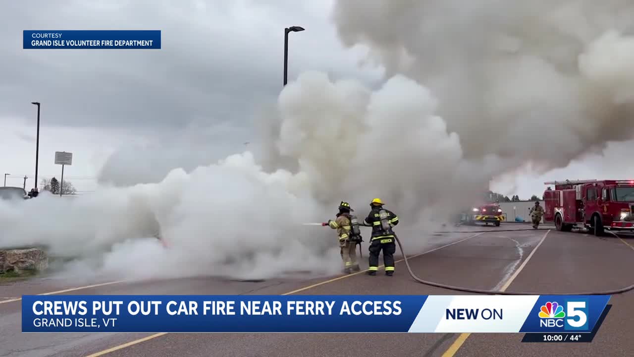 Crews put out fully involved car fire near Grand Isle ferry access road