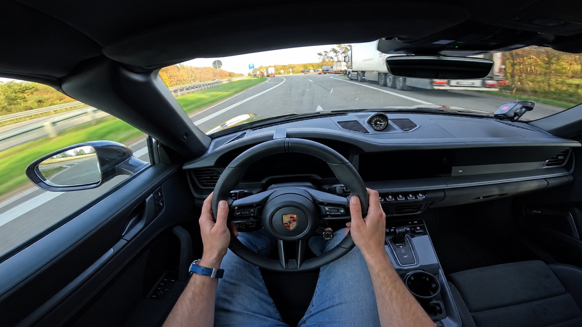 Porsche 911 992.2 GTS T-hybrid in a high-speed Autobahn run