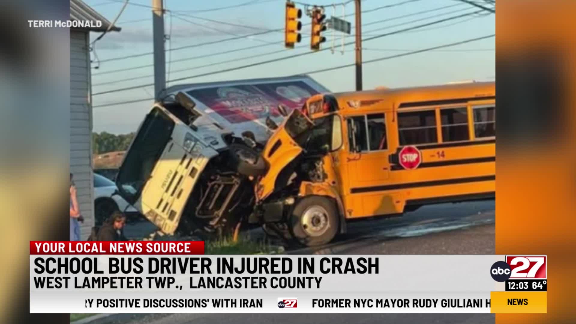 Driver injured in crash involving school bus