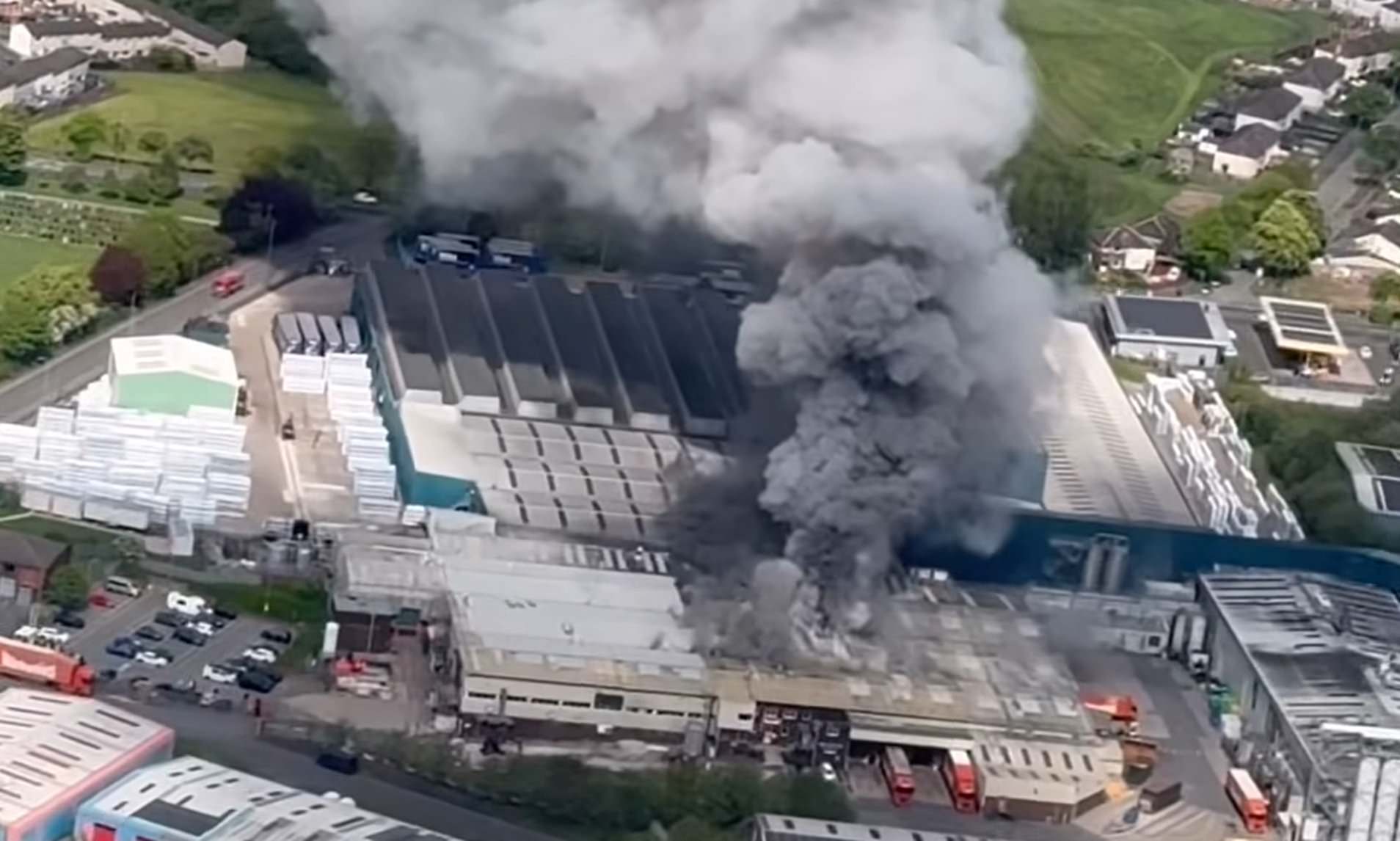 Fire breaks out at Warburtons bread factory with smoke billowing into ...
