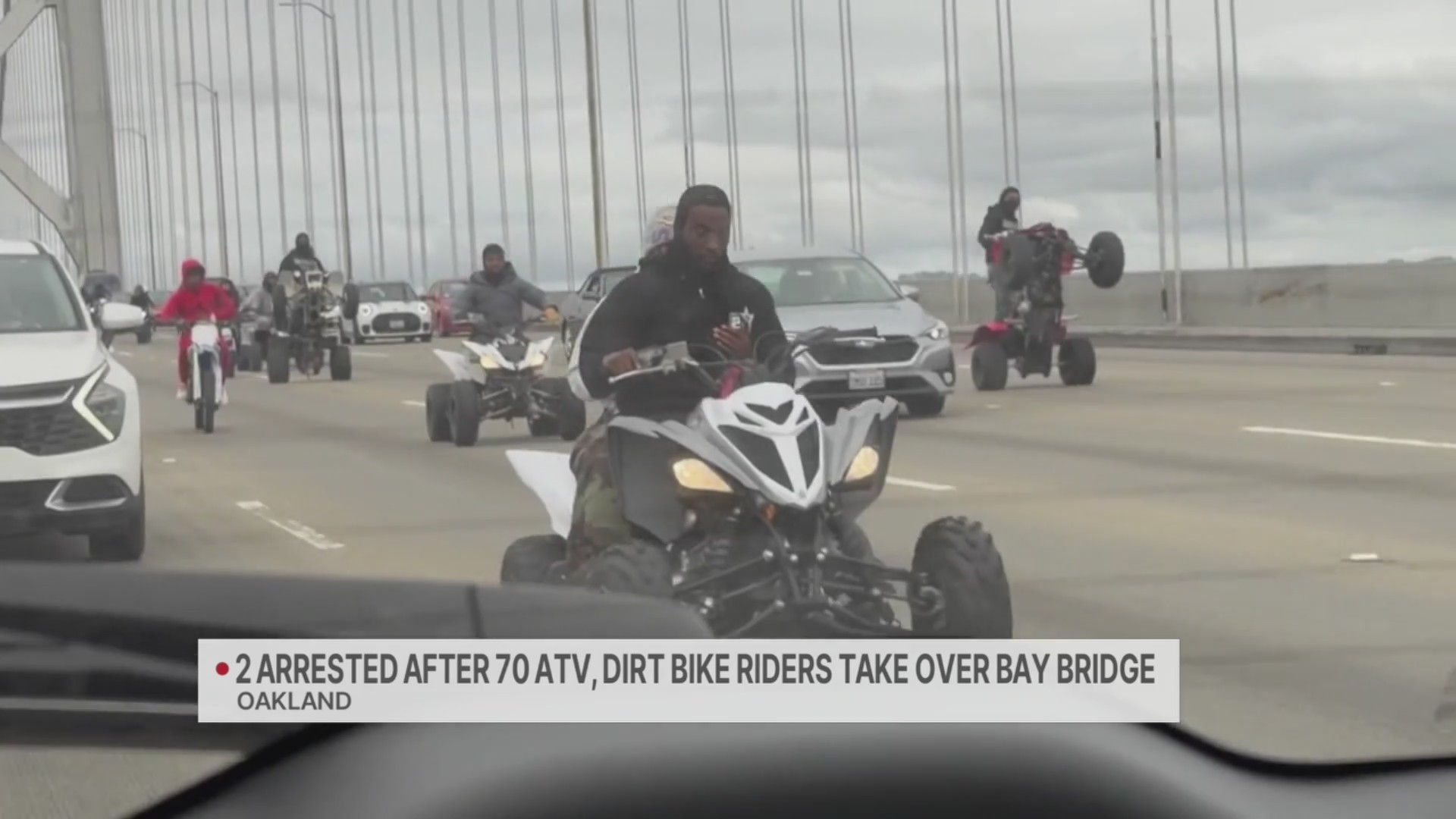 2 arrested after 70 ATV, dirt bike riders take over Bay Bridge