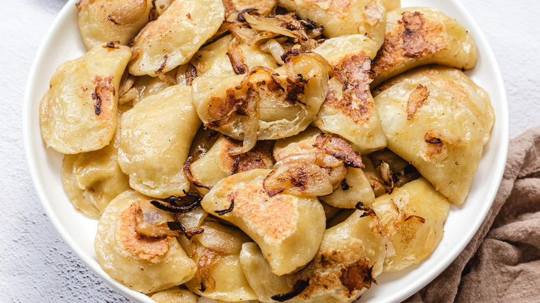Pan-fried potato and cheddar pierogies recipe