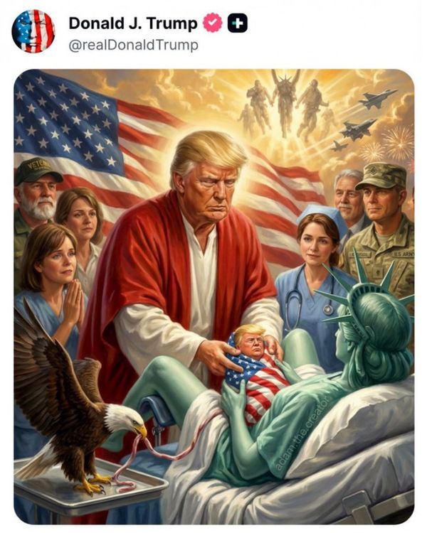 Trump did not post AI image of himself delivering Lady Liberty's baby ...