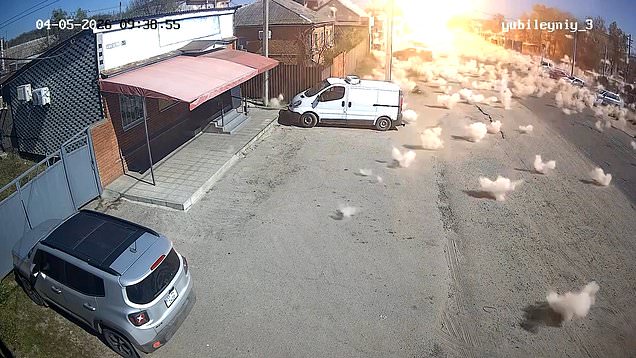 CCTV footage shows moment of deadly missile attack on Ukrainian town
