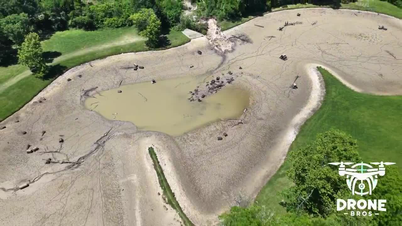 Pond left drained after dam breaks at Livingston’s Pedigo Park