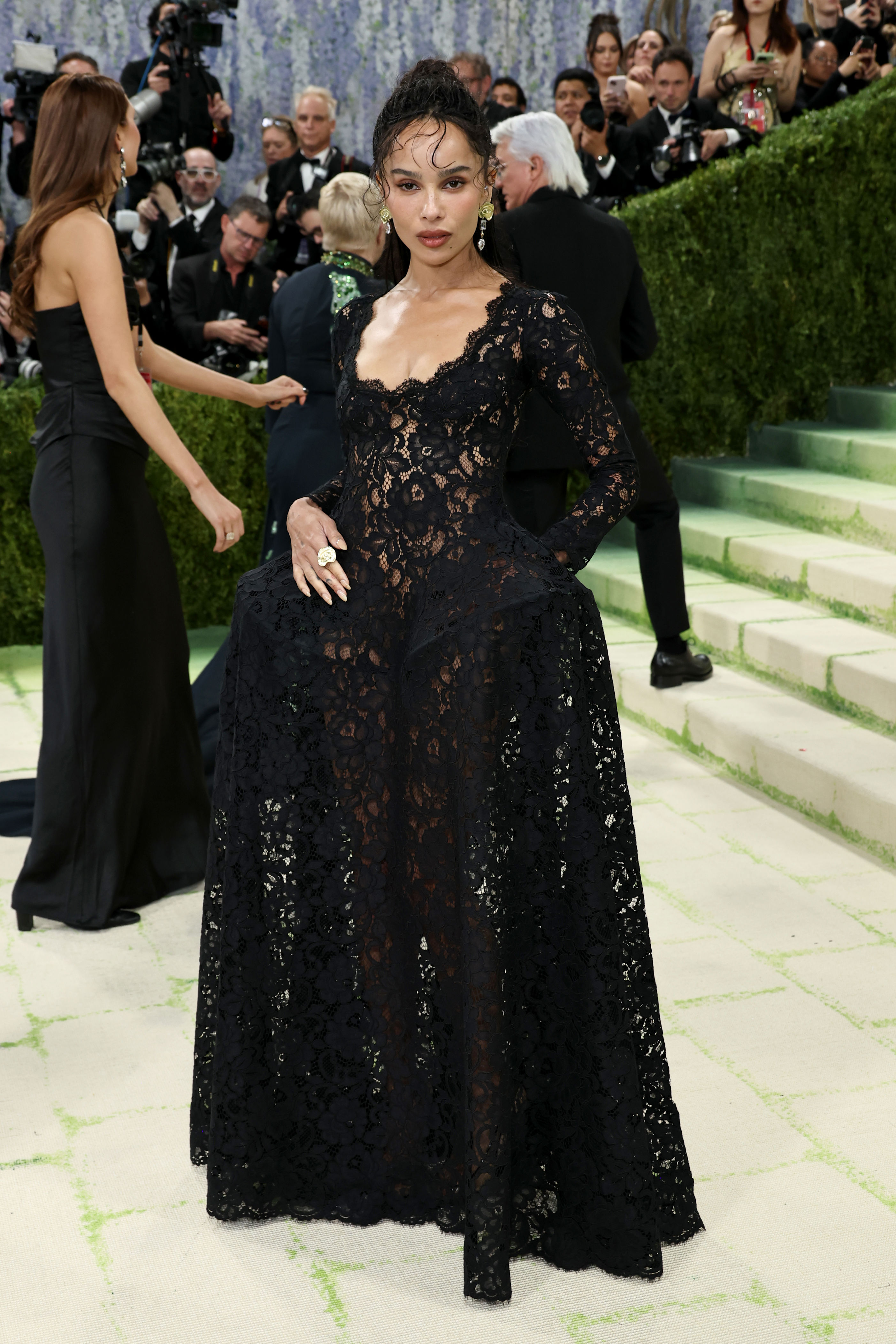 Zoë Kravitz turns bridal lace gothic on the Met Gala red carpet