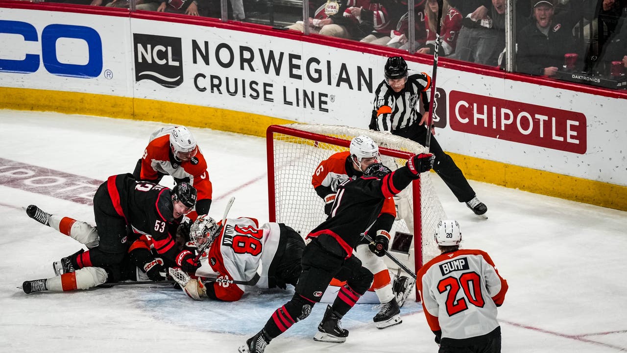 Taylor Hall’s OT goal lifts Hurricanes over Flyers 3-2 for 2-0 series ...