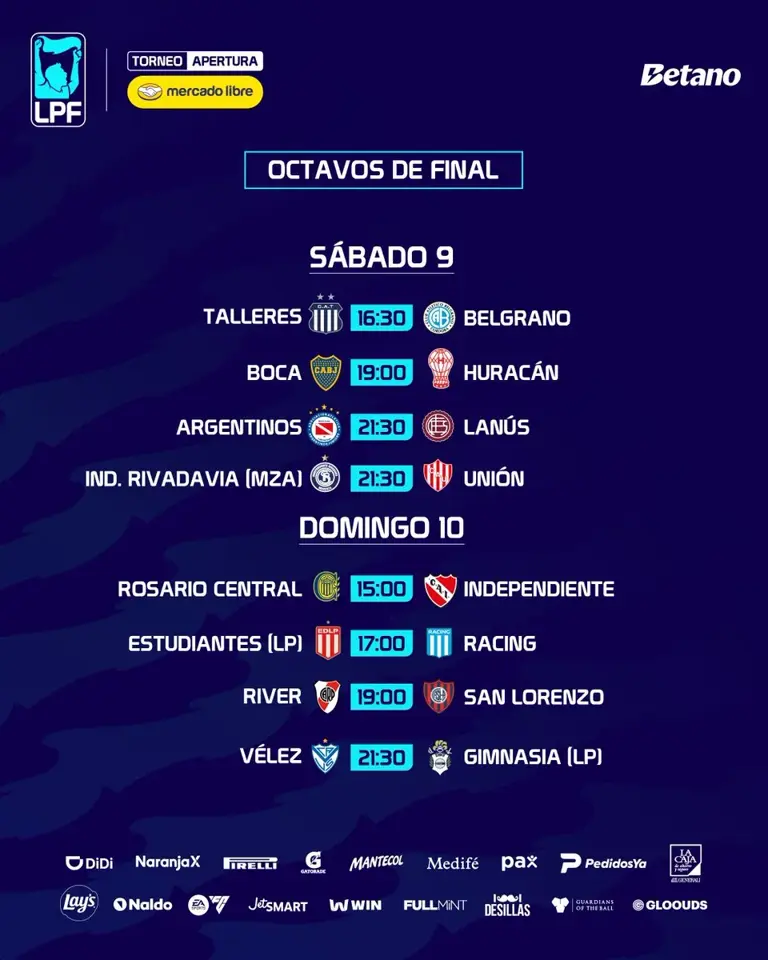 Días y horarios confirmados de los octavos de final del Torneo Apertura ...