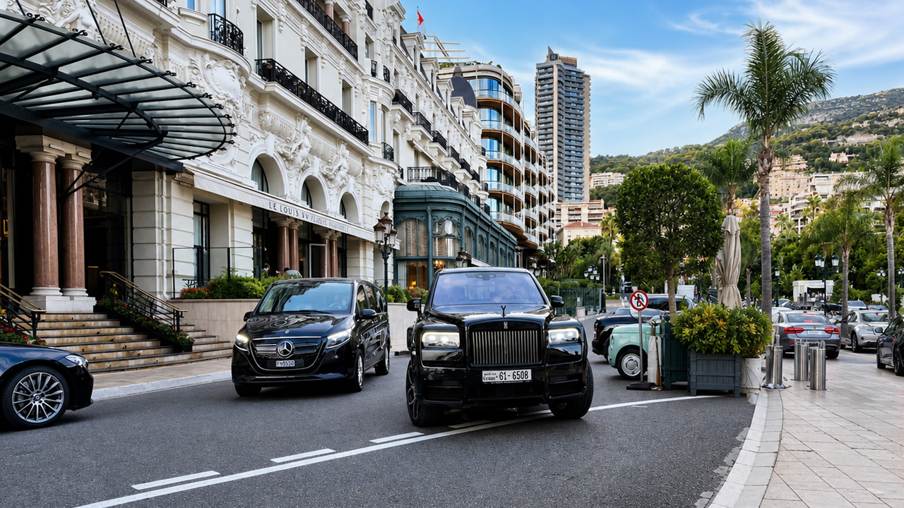 Promenade à Monte-Carlo devant des hôtels de luxe et des supercars