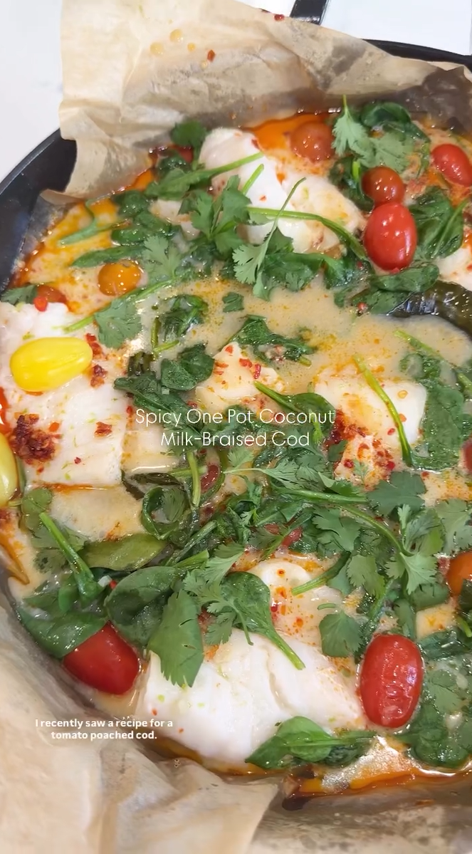 Spicy coconut milk braised cod one pot creamy and fresh recipe