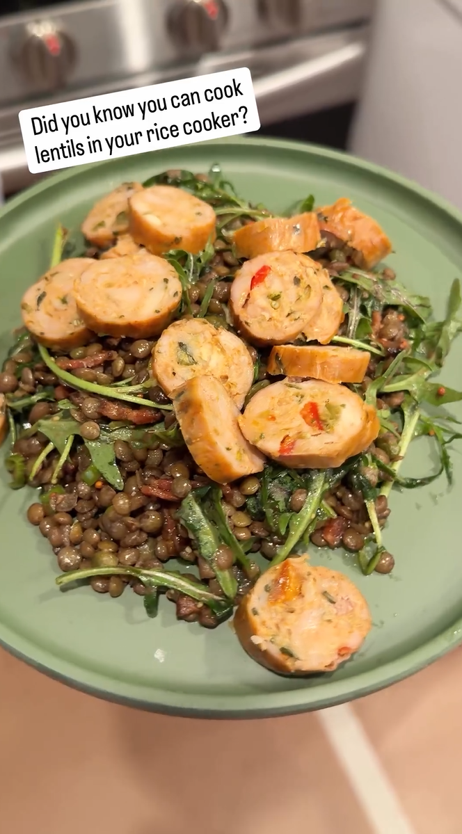 Warm French lentil salad with bacon capers and simple vinaigrette
