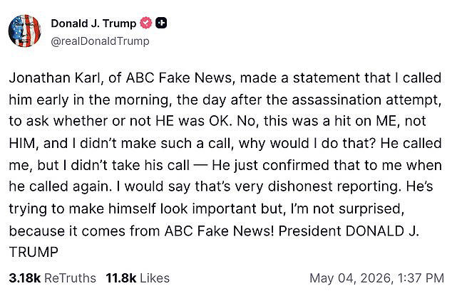 Trump slams ABC reporter for claiming president called him after WH ...