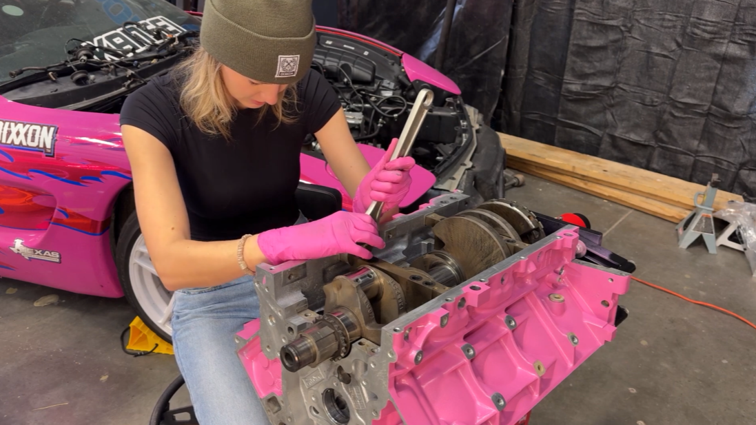 Engine rebuild begins on a Corvette C5 short block