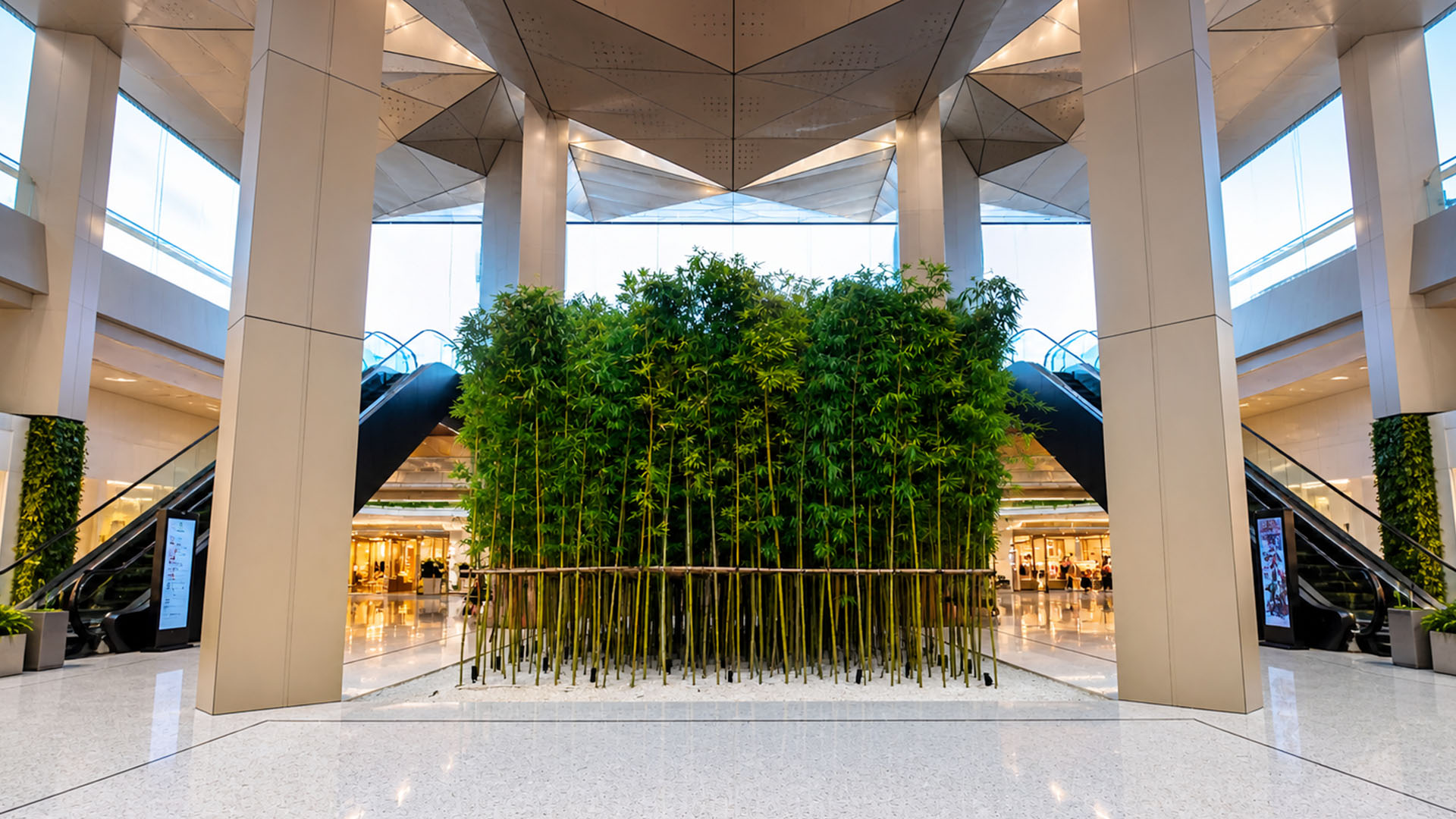 A central bamboo installation that changes how this mall interior feels