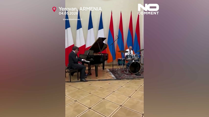 Macron sings Aznavour song as Armenian PM Pashinyan plays drums at ...